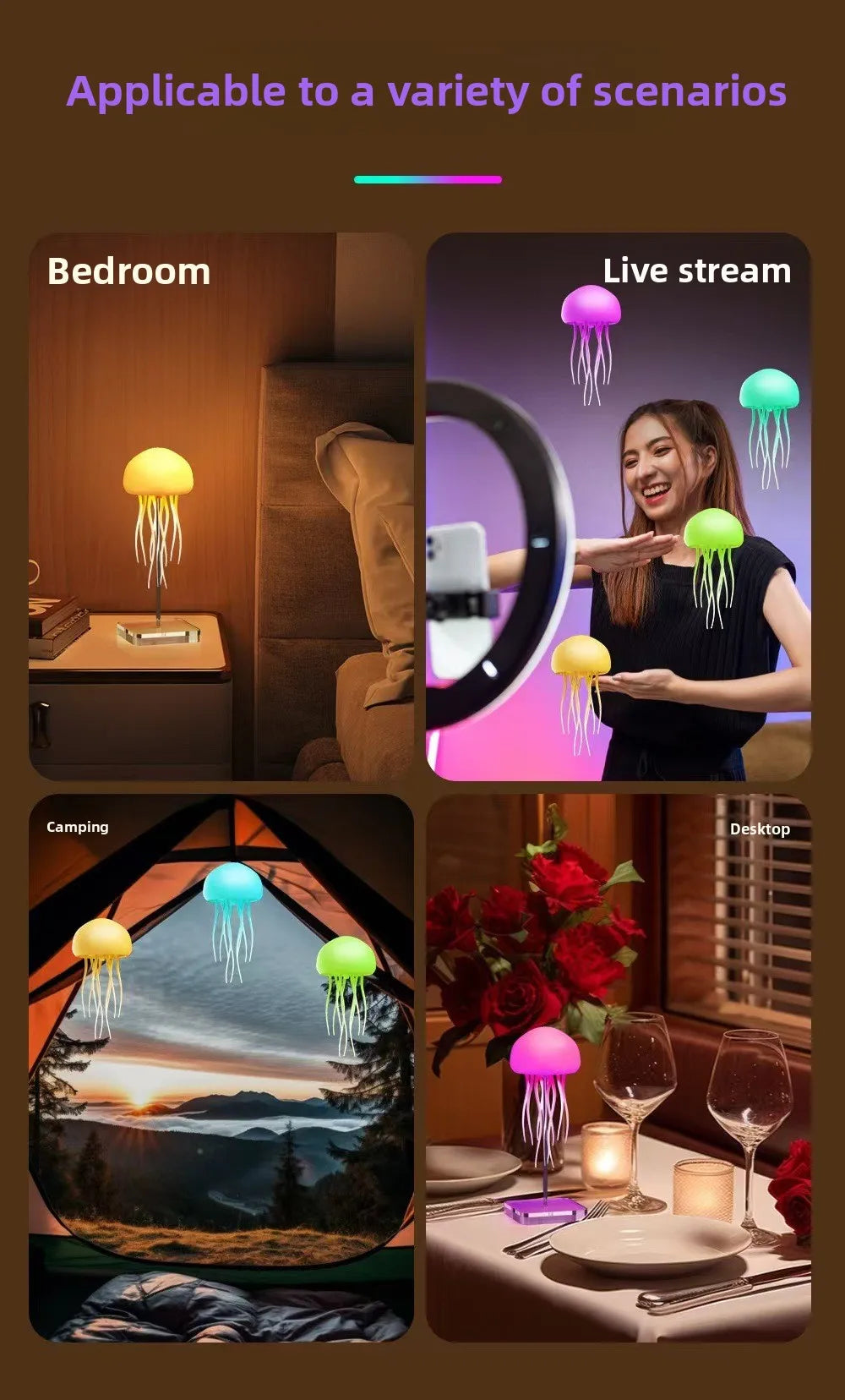 3D Movable Jellyfish Smart Lamp Voice Control RGB Anime Night Light ...