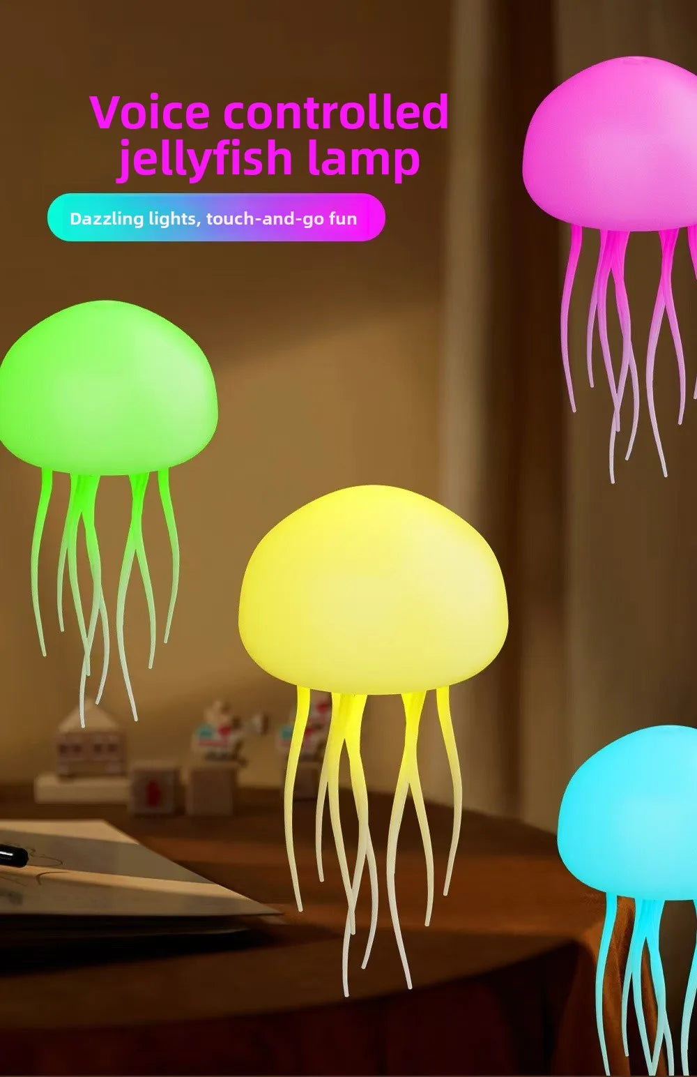 3D Movable Jellyfish Smart Lamp Voice Control RGB Anime Night Light ...