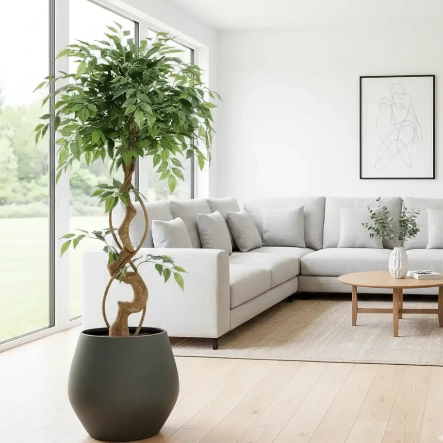 Ficus Artificial Tree w/ Curved Trunk & Vines | Silk – Ninjanew